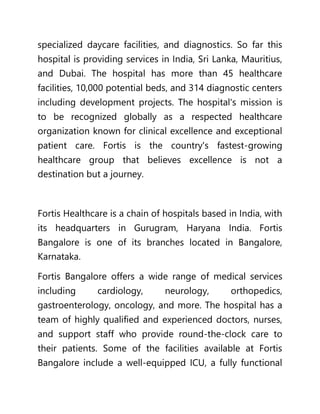 Fortis Hospital Bangalore India | PDF