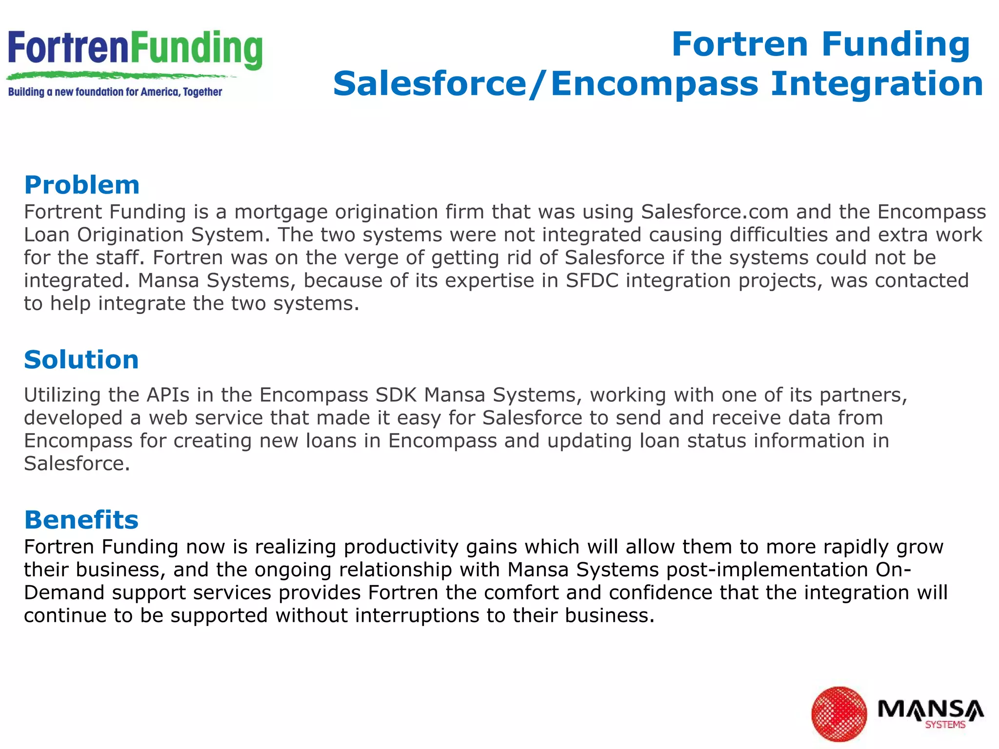 Fortren Funding - Salesforce and Encompass Integration | PPT
