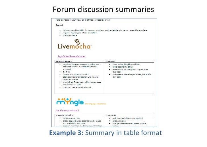 Online forum summaries -some ideas