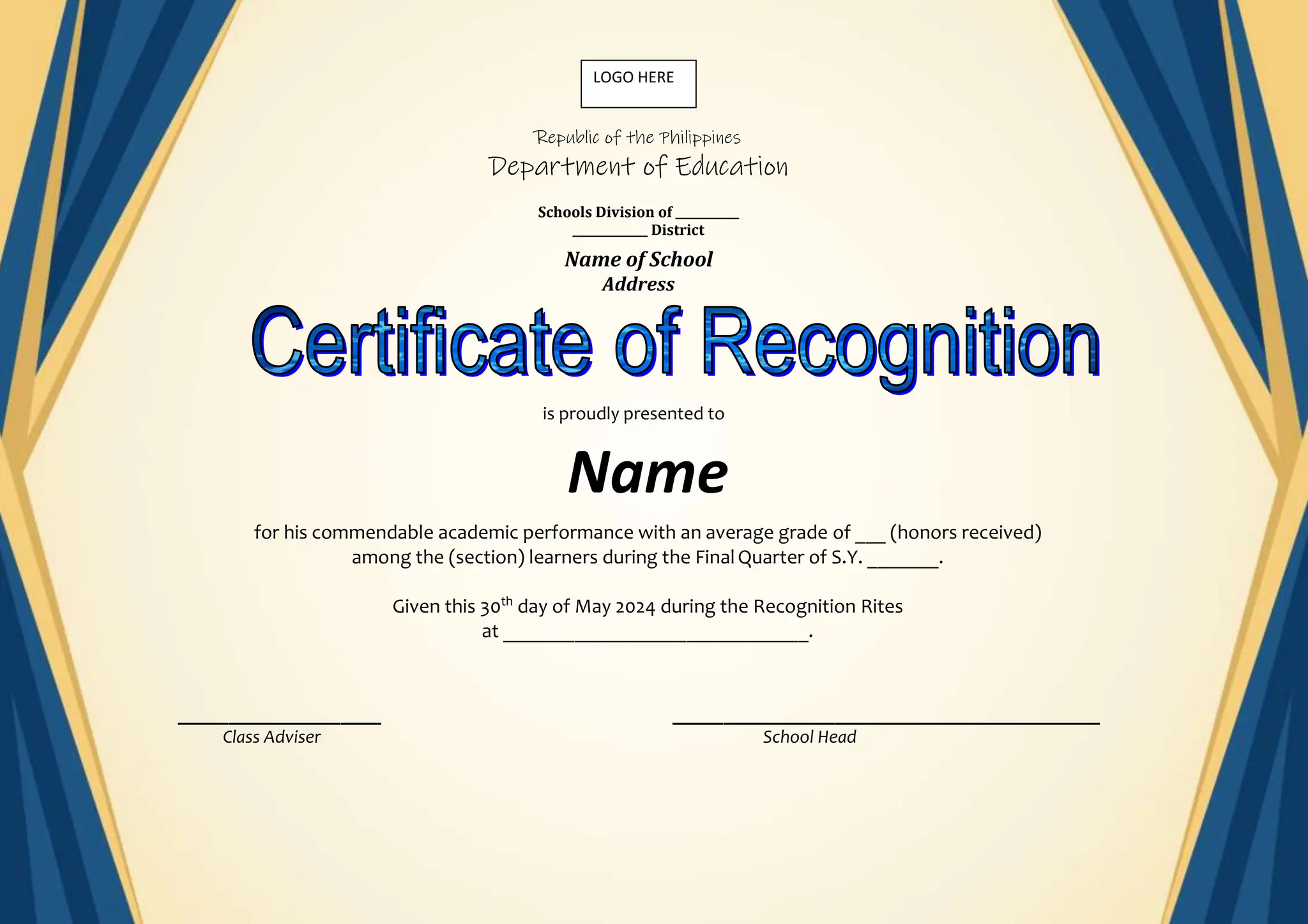 Certificate of Recognition for Academic Awardees | DOC