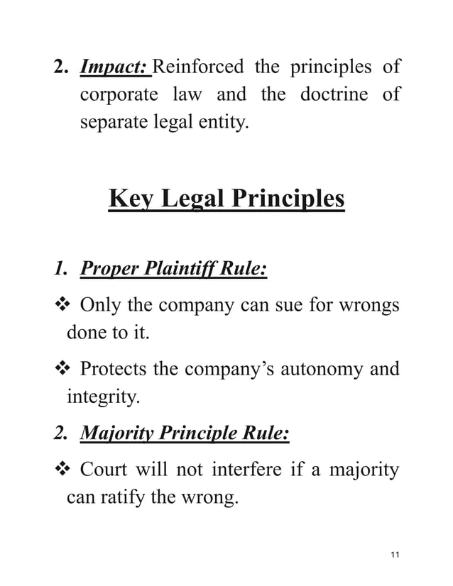 Foss v. Harbottle Company Law Case Summary | PDF | Business | Business ...