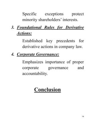 Foss v. Harbottle Company Law Case Summary | PDF