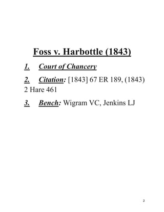 Foss v. Harbottle Company Law Case Summary | PDF