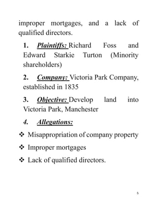 Foss v. Harbottle Company Law Case Summary | PDF