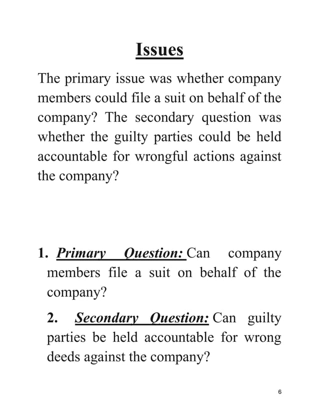 Foss v. Harbottle Company Law Case Summary | PDF | Business | Business ...