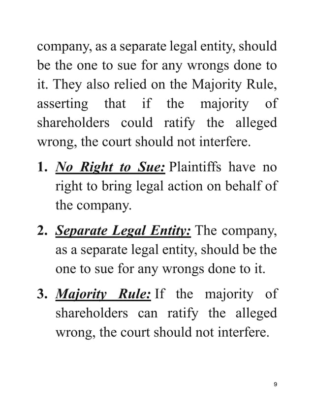 Foss v. Harbottle Company Law Case Summary | PDF | Business | Business ...