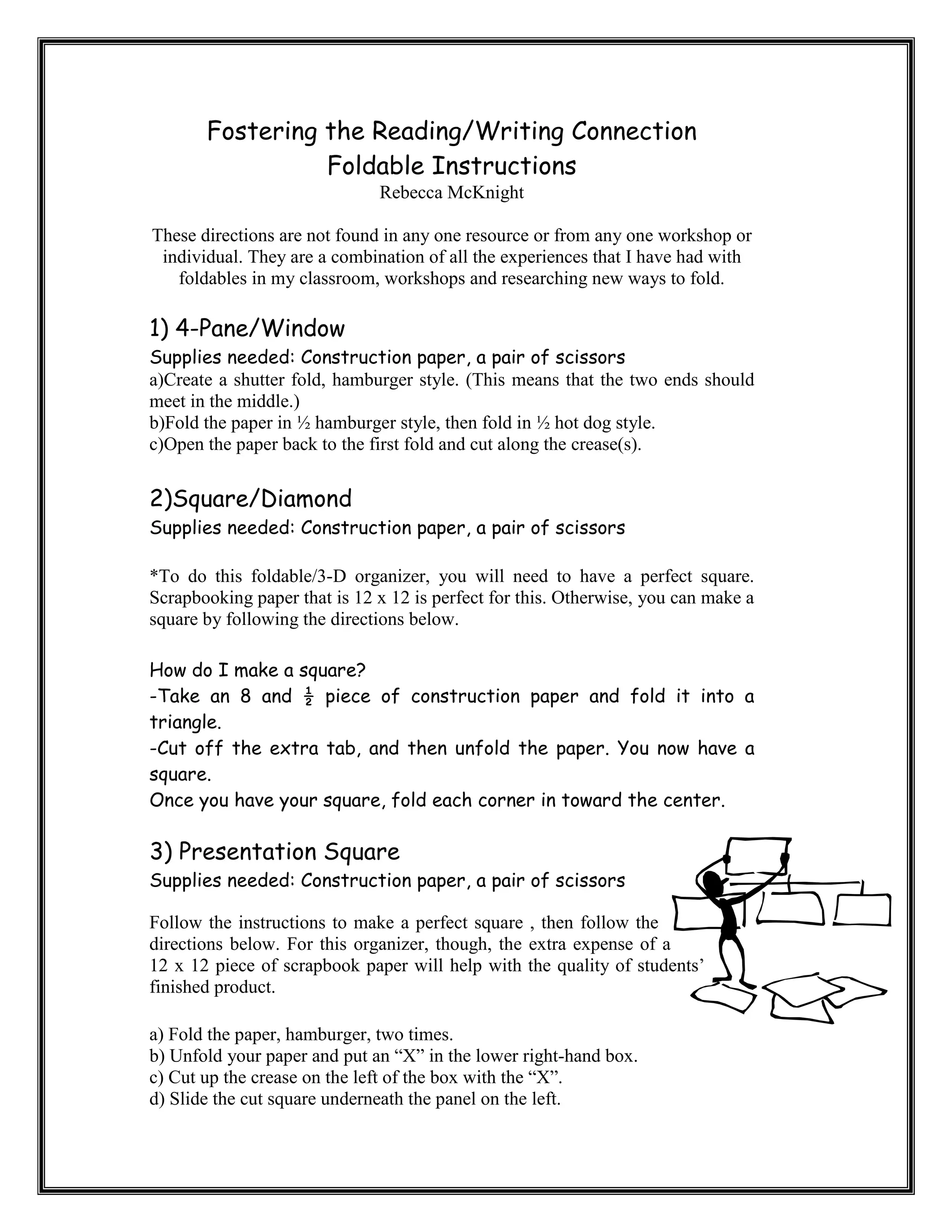Fostering the Reading and Writing Connection Foldables Instructions | PDF