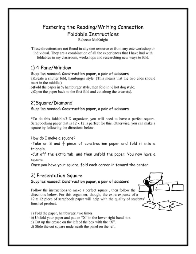 Fostering the Reading and Writing Connection Foldables Instructions | PDF