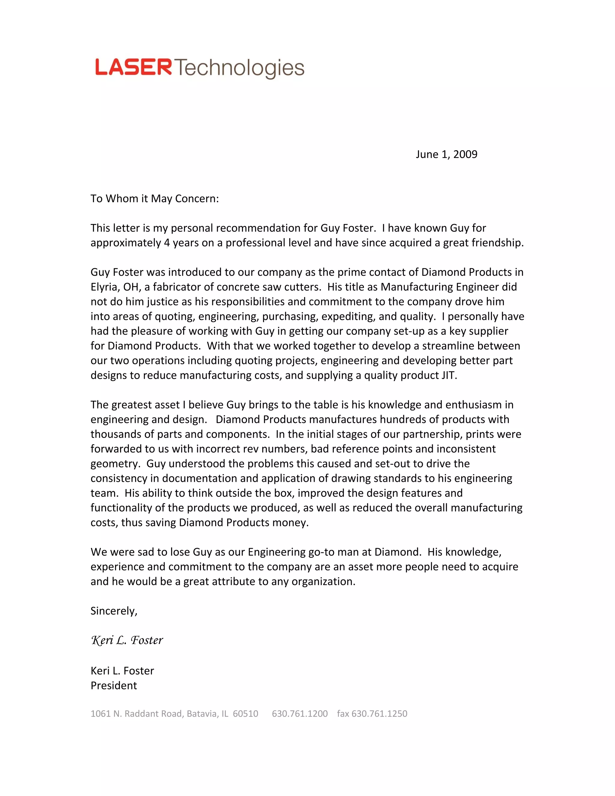 Foster Letter Of Recommedation (2) | DOC