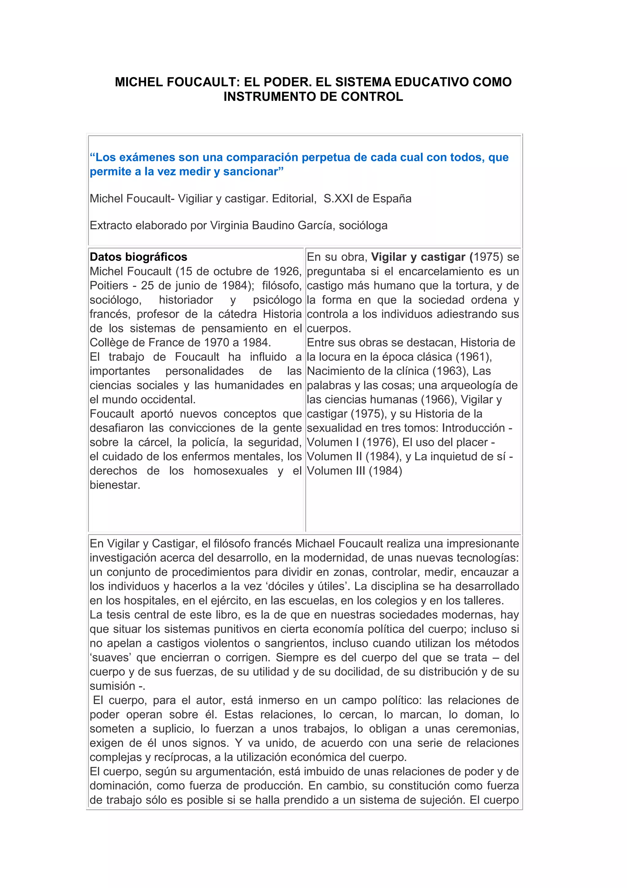 Foucault poder, control y educación | PDF