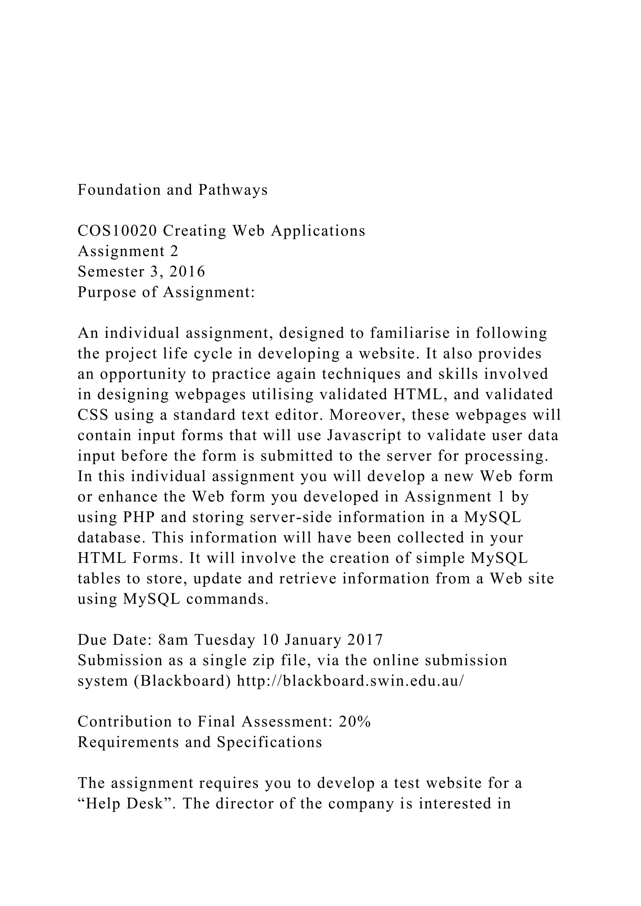 Foundation and PathwaysCOS10020 Creating Web Application.docx Foundation and PathwaysCOS10020 Creating Web Application.docx