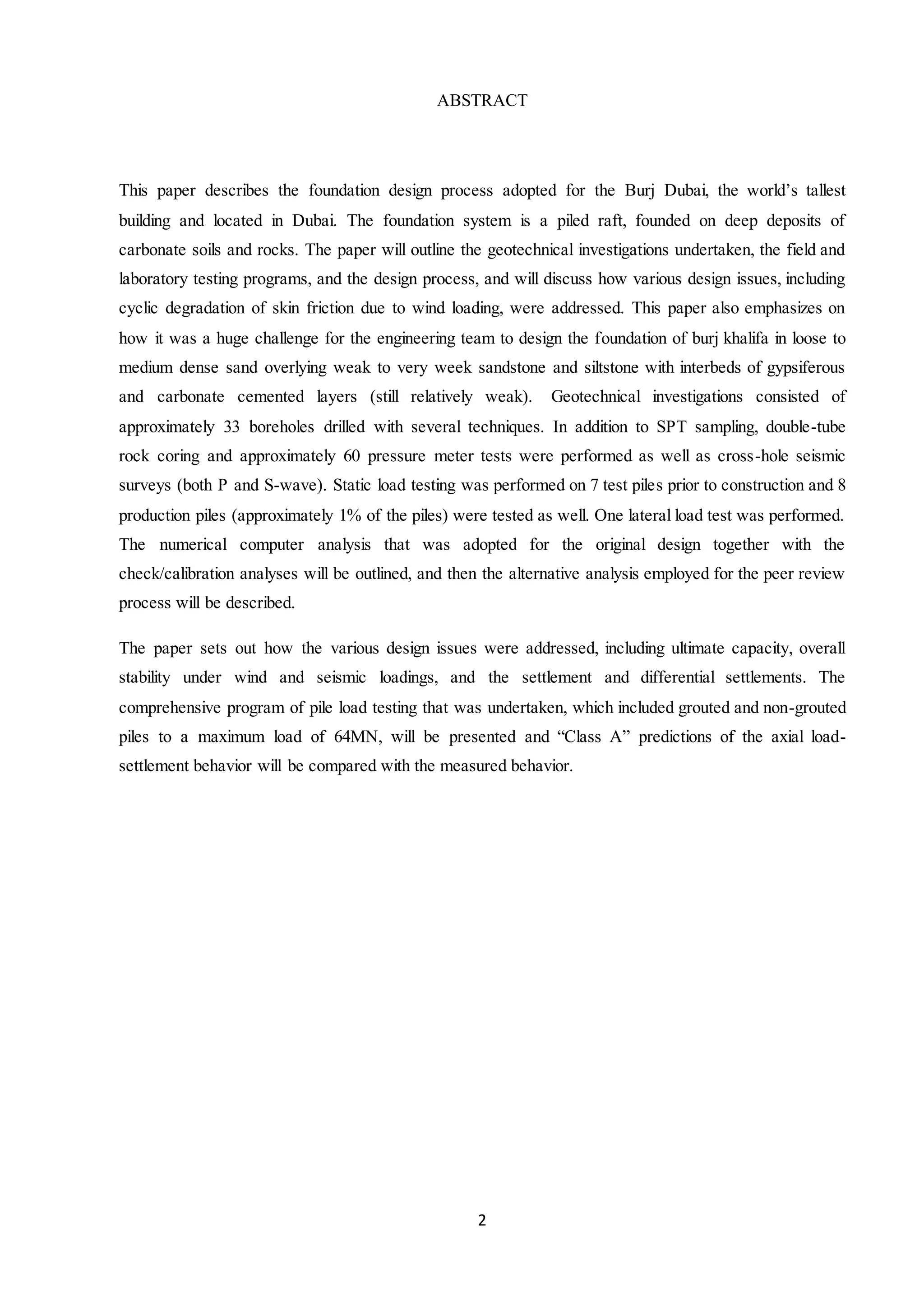 Foundation design of burj khalifa (deep foundation ) | DOCX