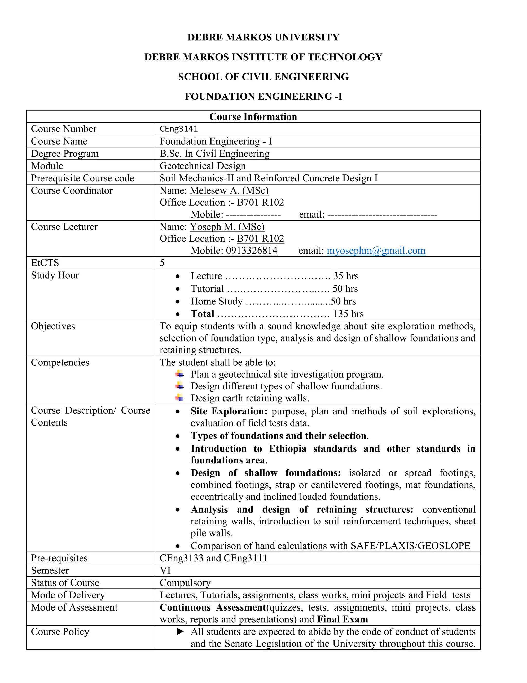 Foundation Engineering -I (CIVIL) Courseoutline.pdf