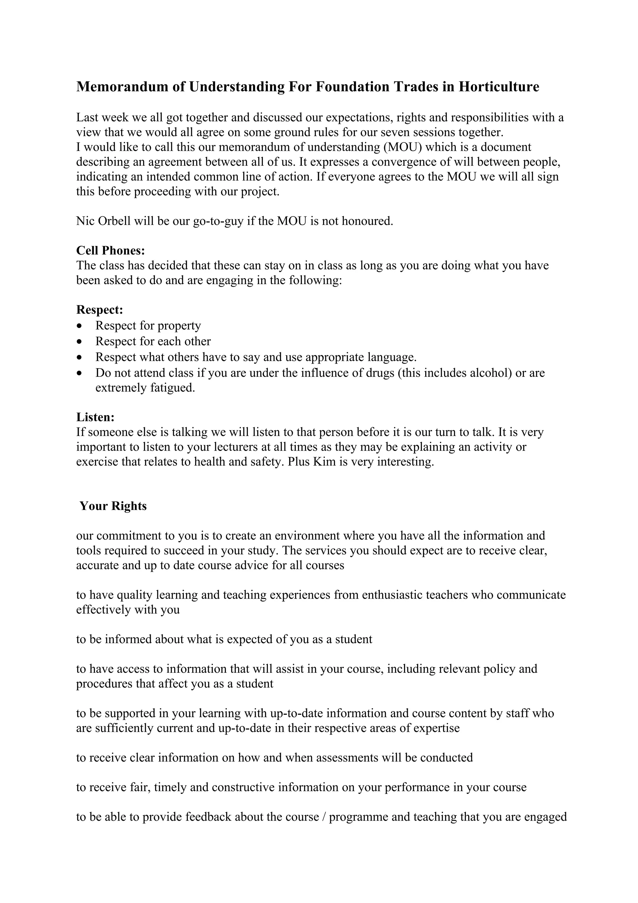 Foundation in Trades Memorandum of Understanding | DOC