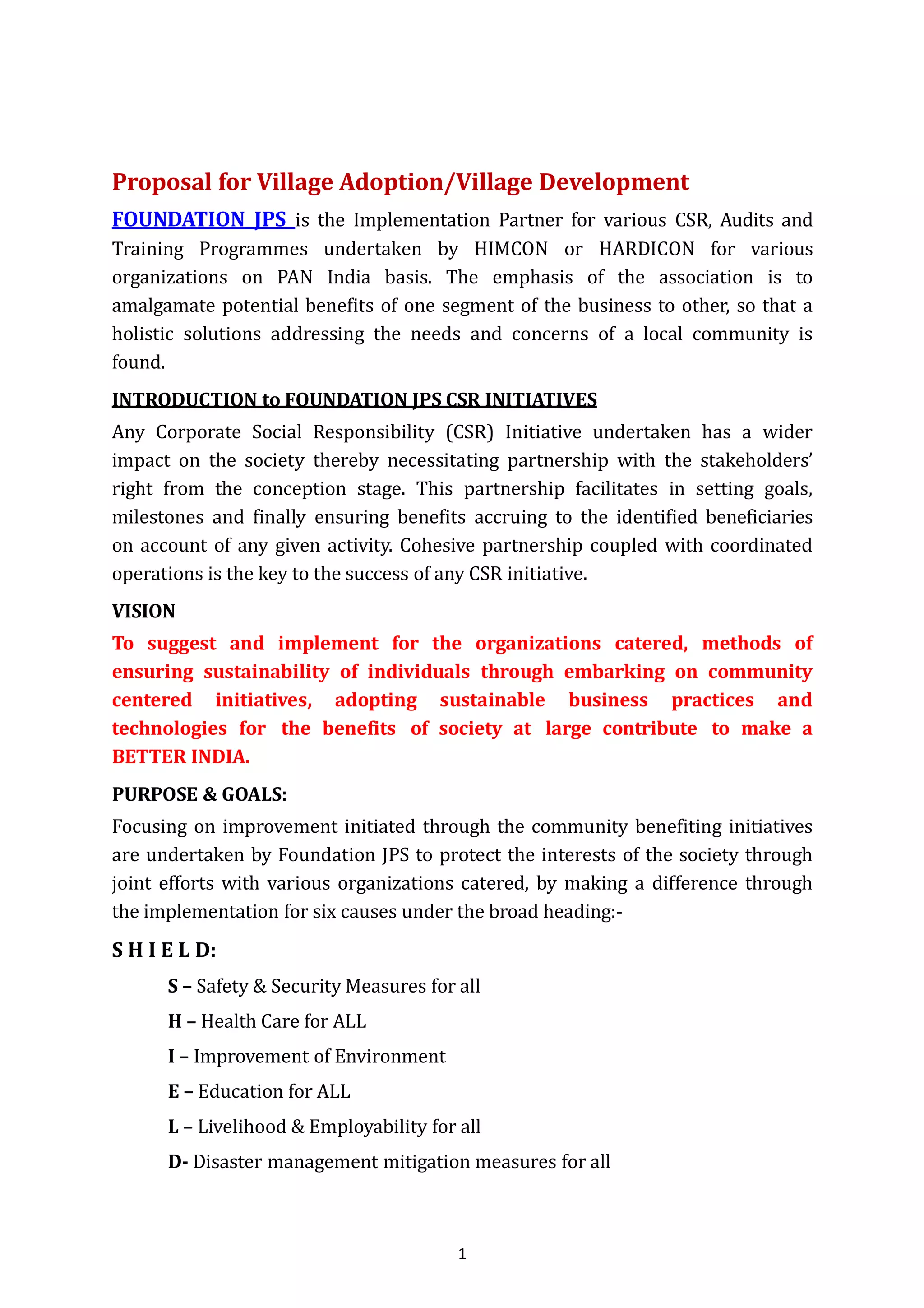 PROPOSAL FOR VILLAGE DEVELOPMENT / VILLAGE ADAPTION - FOUNDATION JPS | PPTX