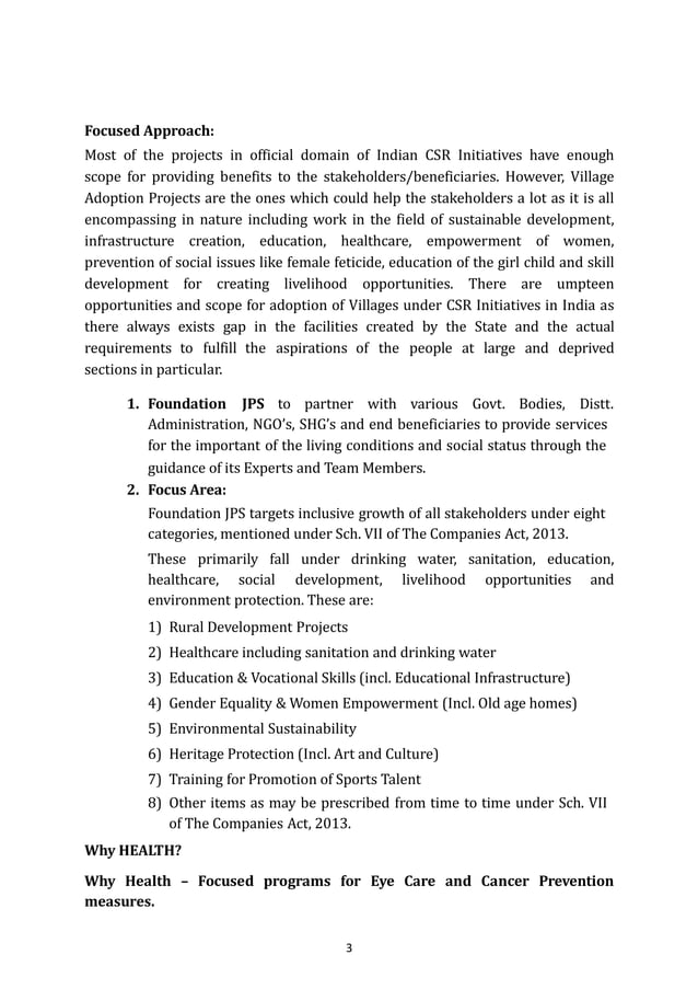 PROPOSAL FOR VILLAGE DEVELOPMENT / VILLAGE ADAPTION - FOUNDATION JPS | PPTX
