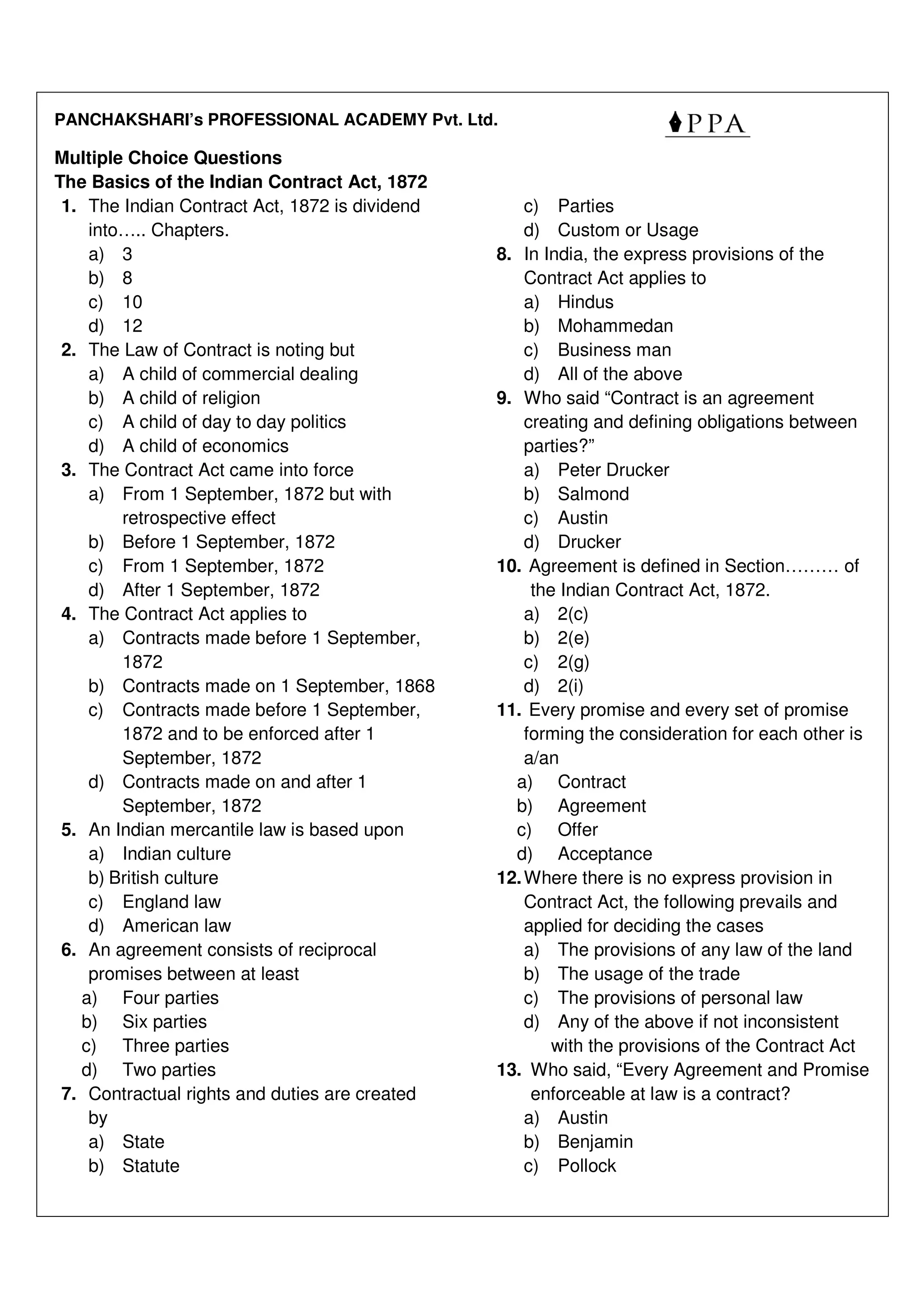 Foundation level law_extra_multiple_choice_questions_practice_sheet | PDF