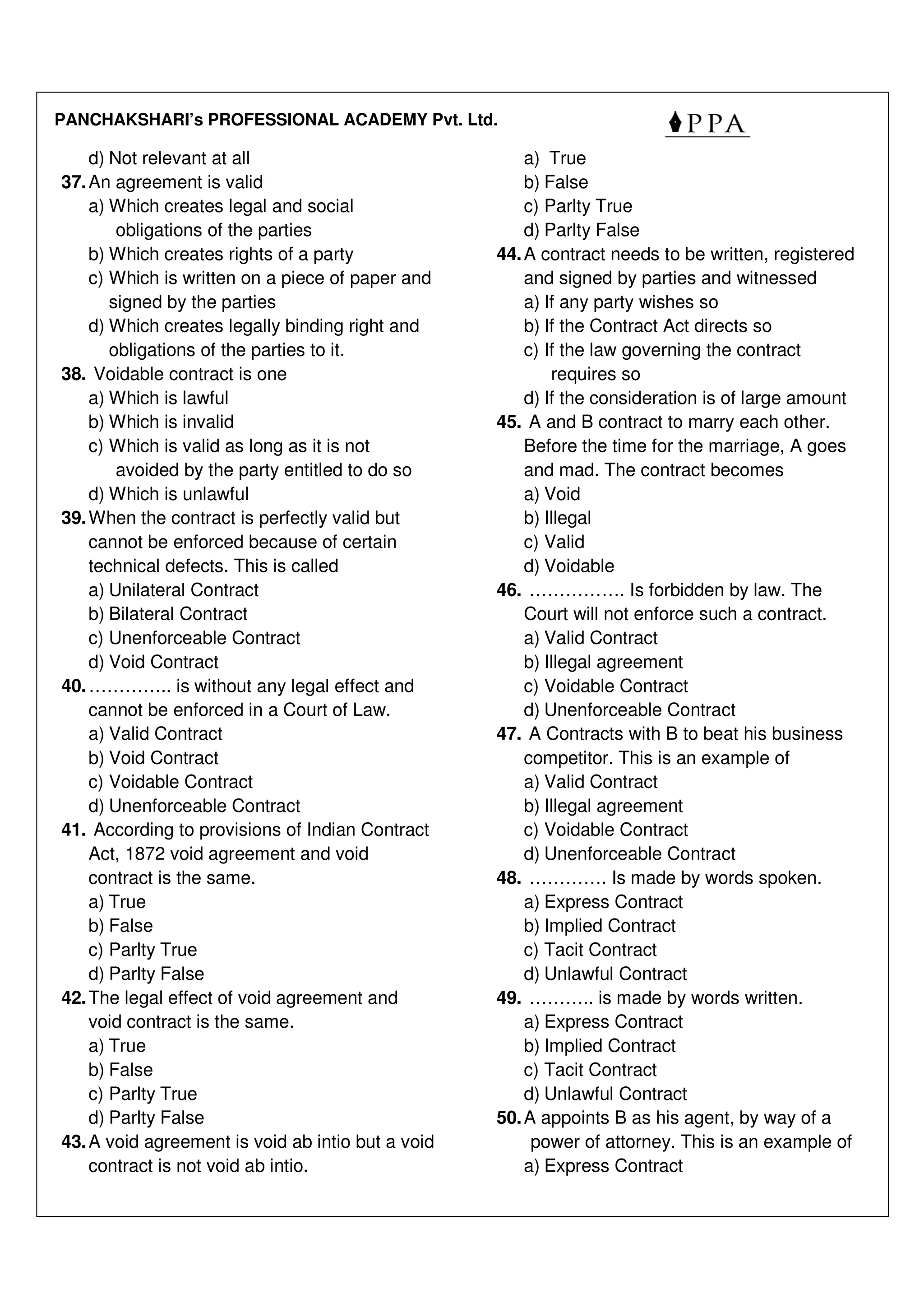 Foundation level law_extra_multiple_choice_questions_practice_sheet | PDF