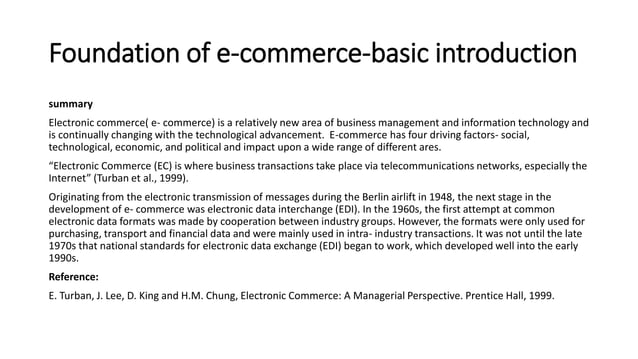 Foundation of e commerce- Basic Introduction | PPTX | Business | Business and Finance