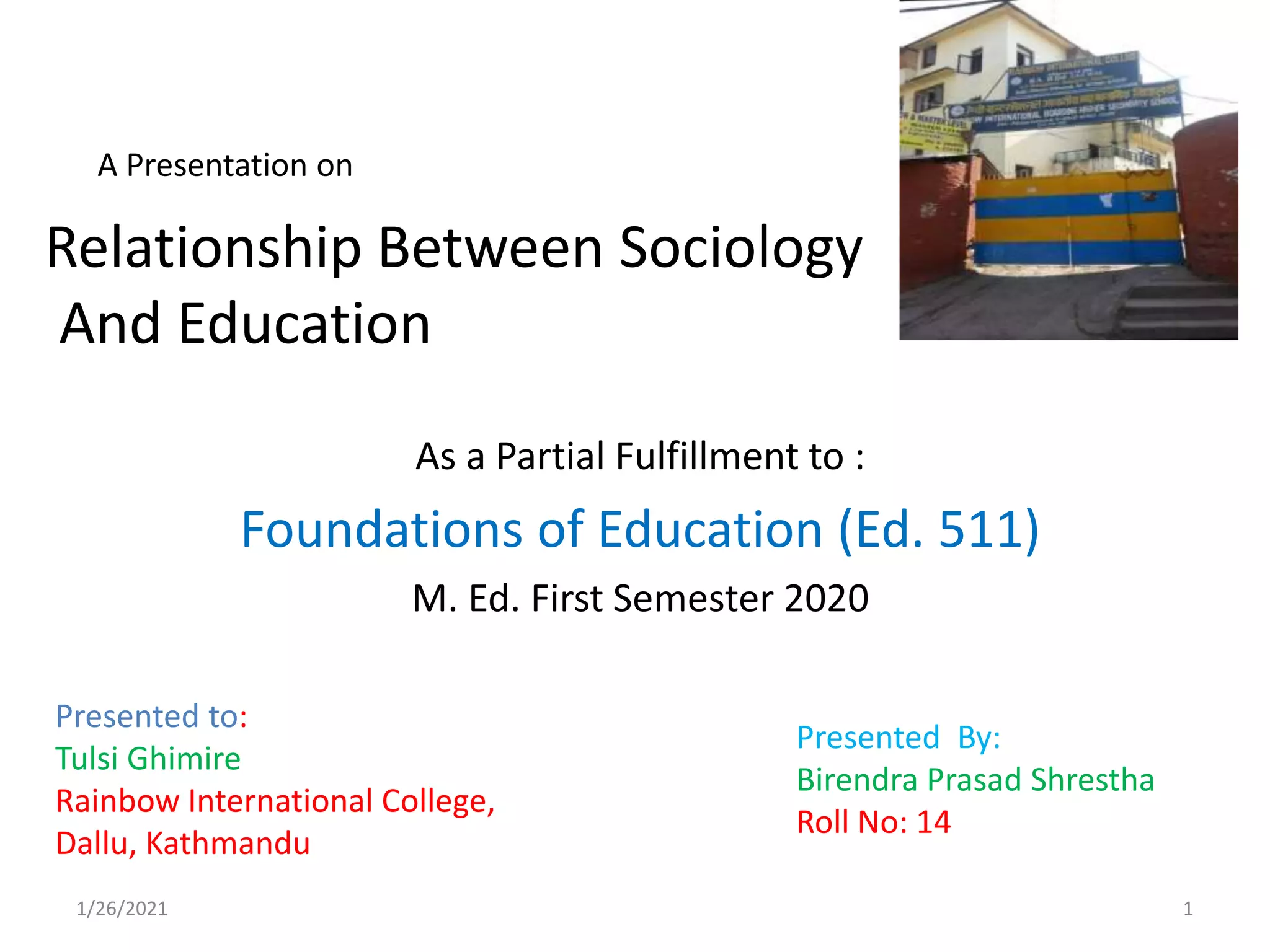 Relationship between Sociology and Education | PPTX