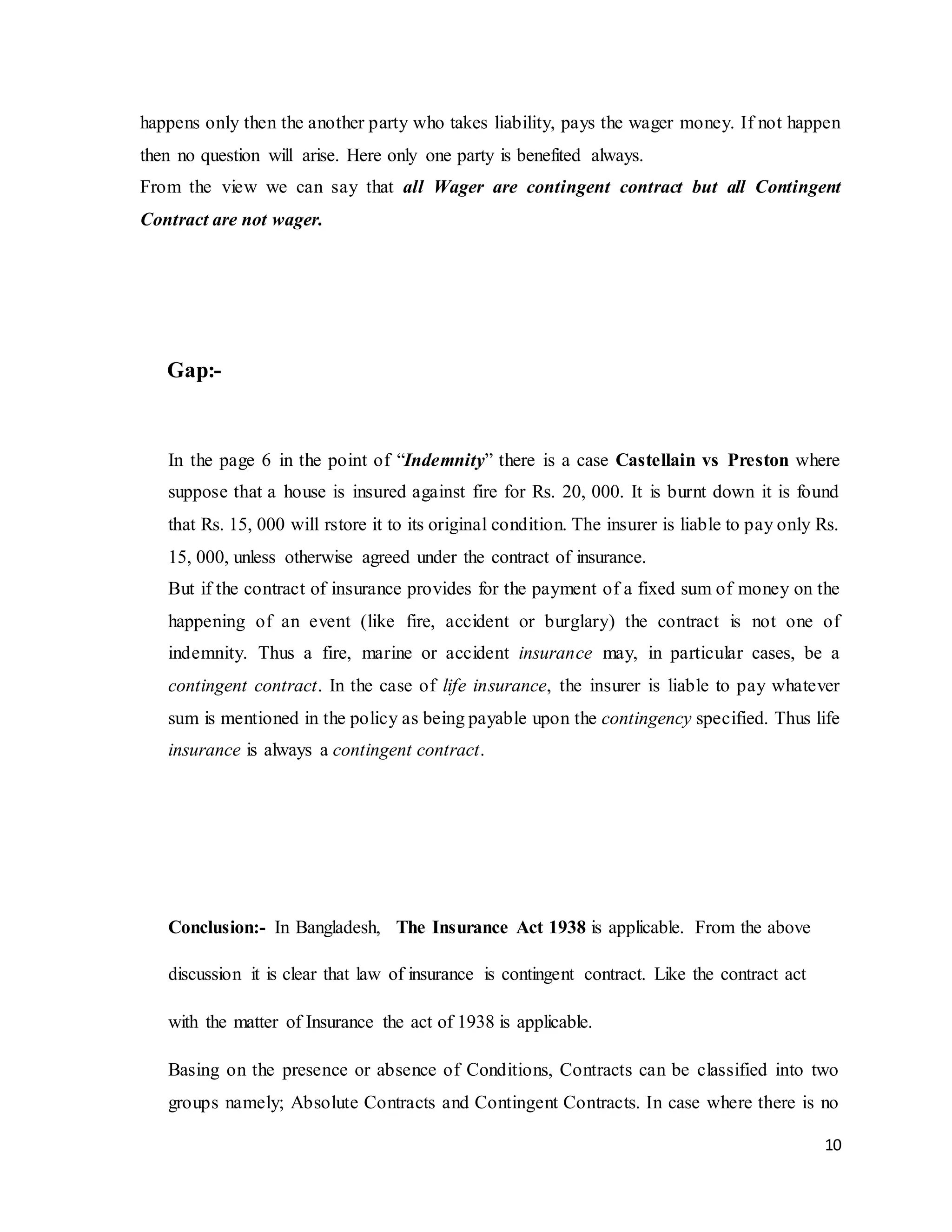 Foundation of insurance law is a contingent contract | DOCX | Life ...