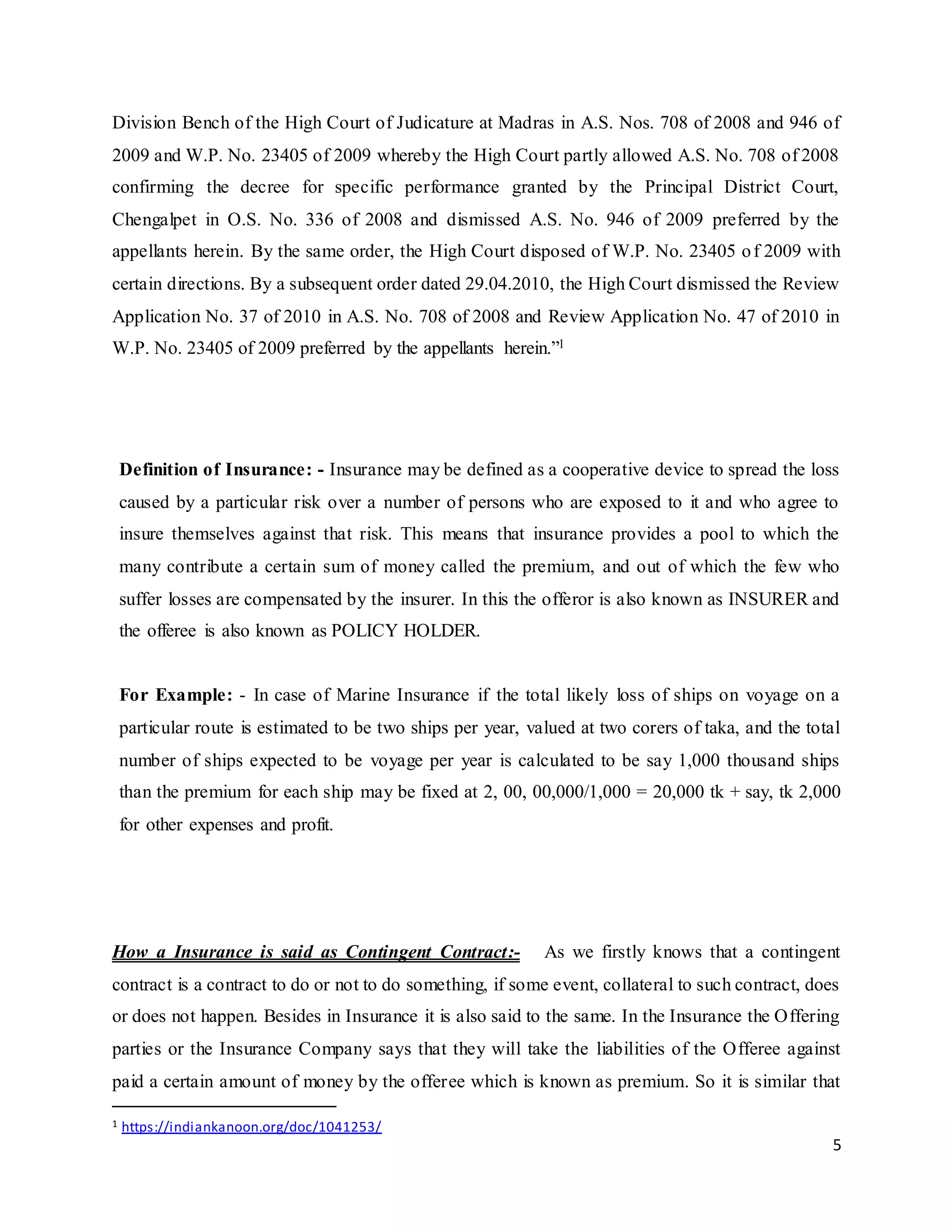 Foundation of insurance law is a contingent contract | DOCX | Life ...