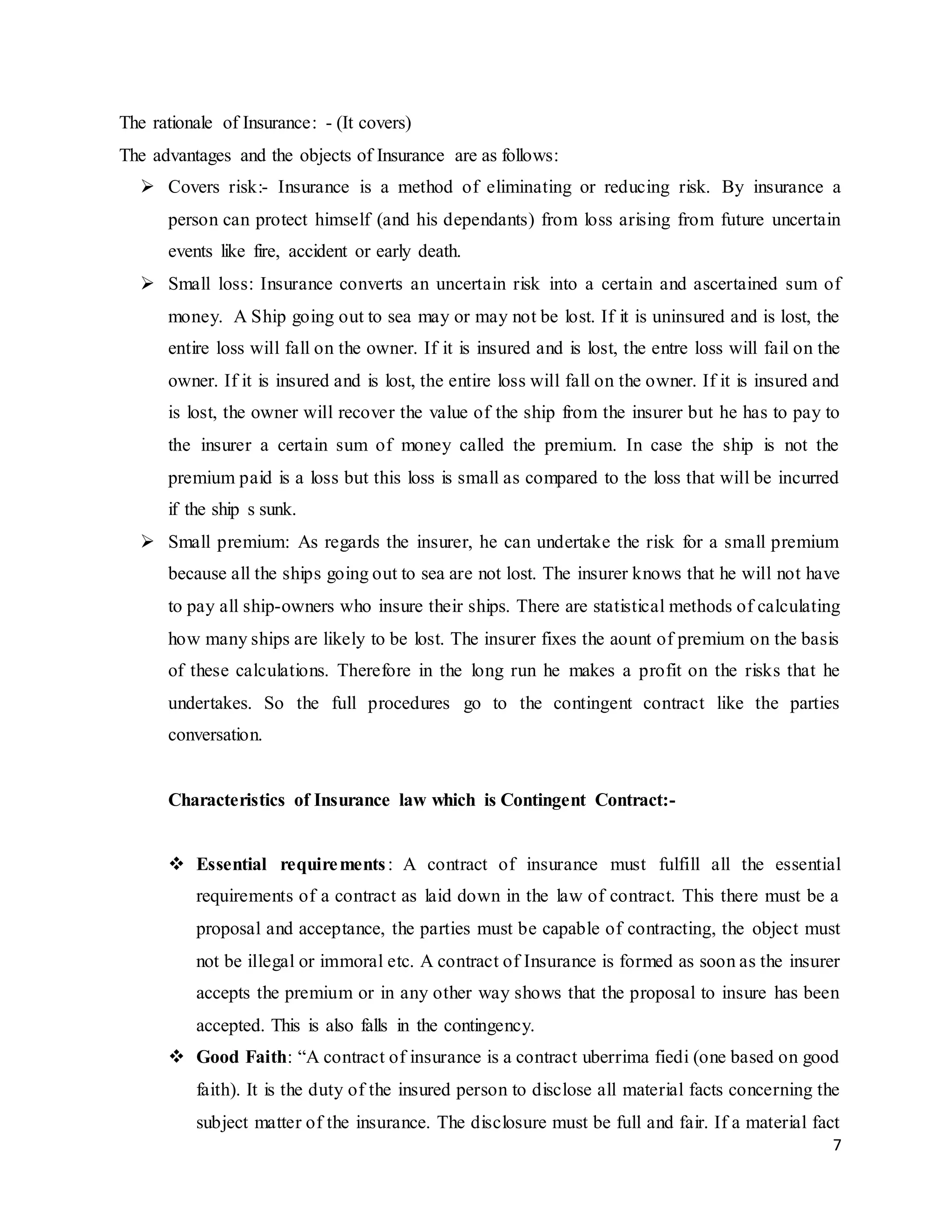 Foundation of insurance law is a contingent contract | DOCX