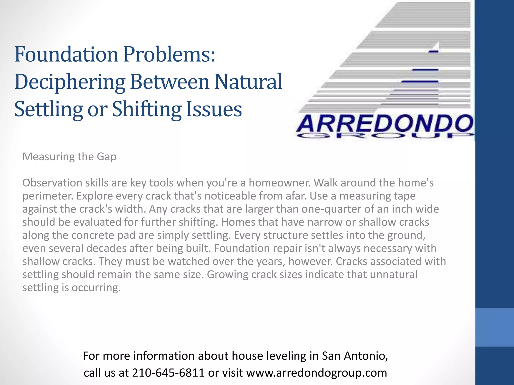 Foundation Problems: Natural Settling or Shifting Issues | PPT