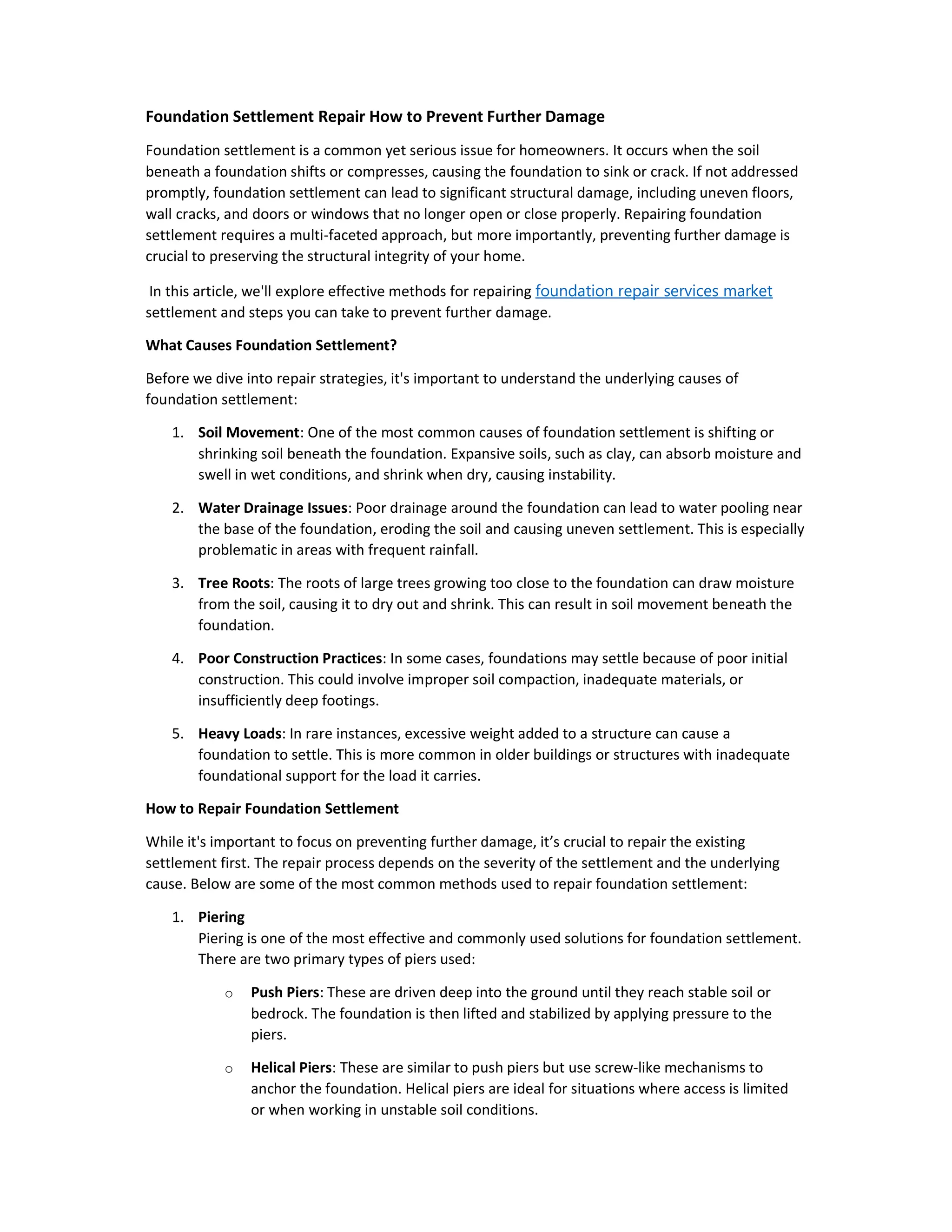 Foundation Settlement Repair How to Prevent Further Damage | PDF