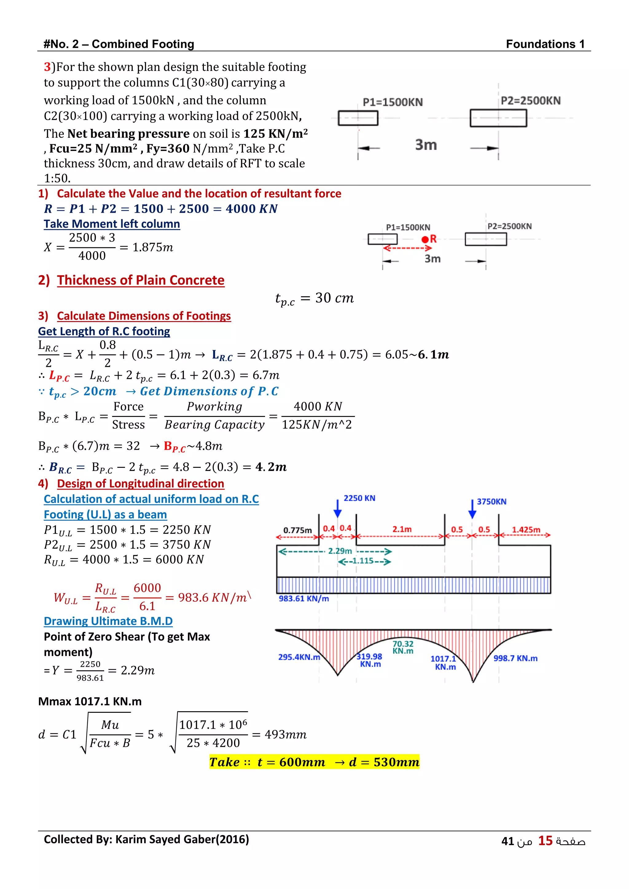 Foundations Design combined footings - تصميم القواعد المسلحه المشتركه ...