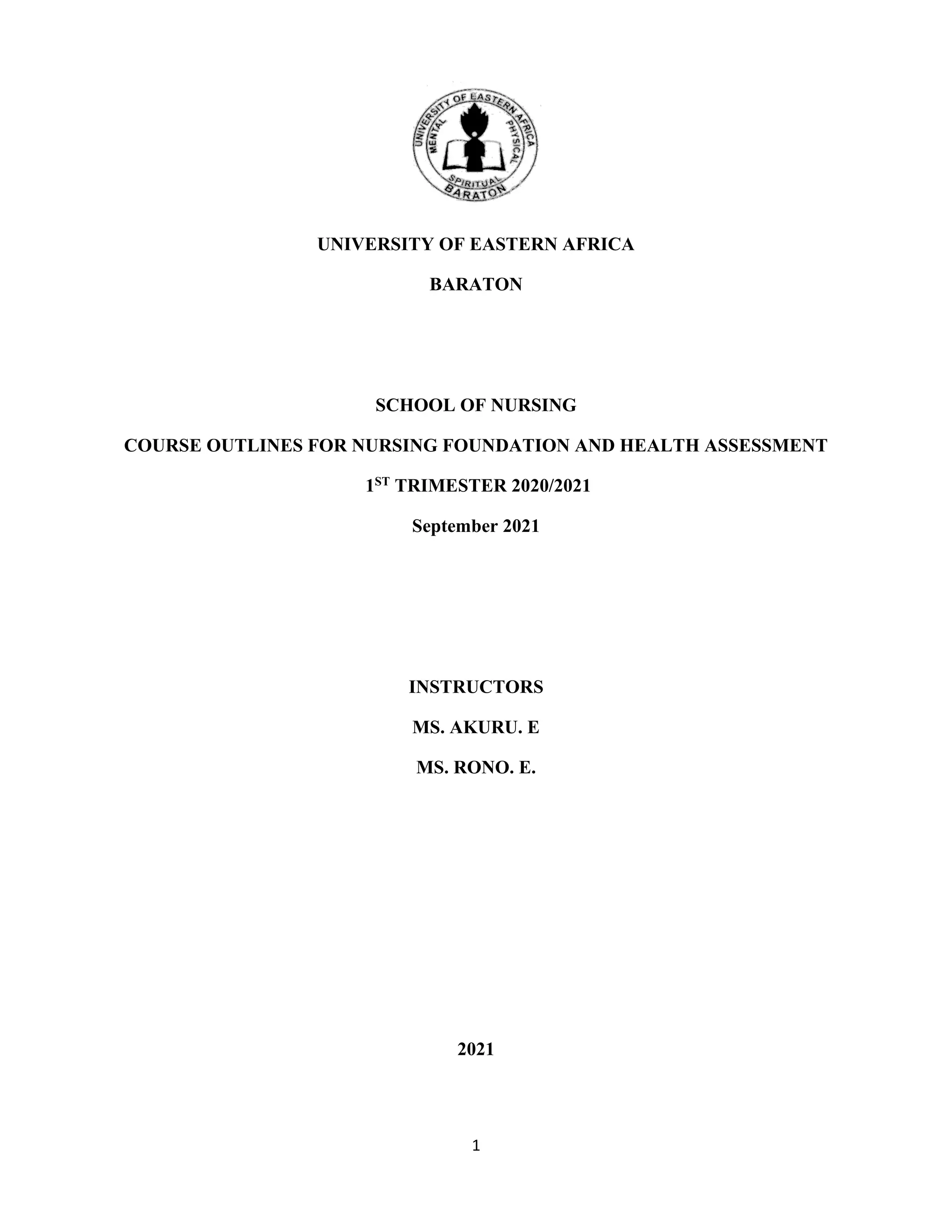 Foundations and health assessment course outlines | PDF