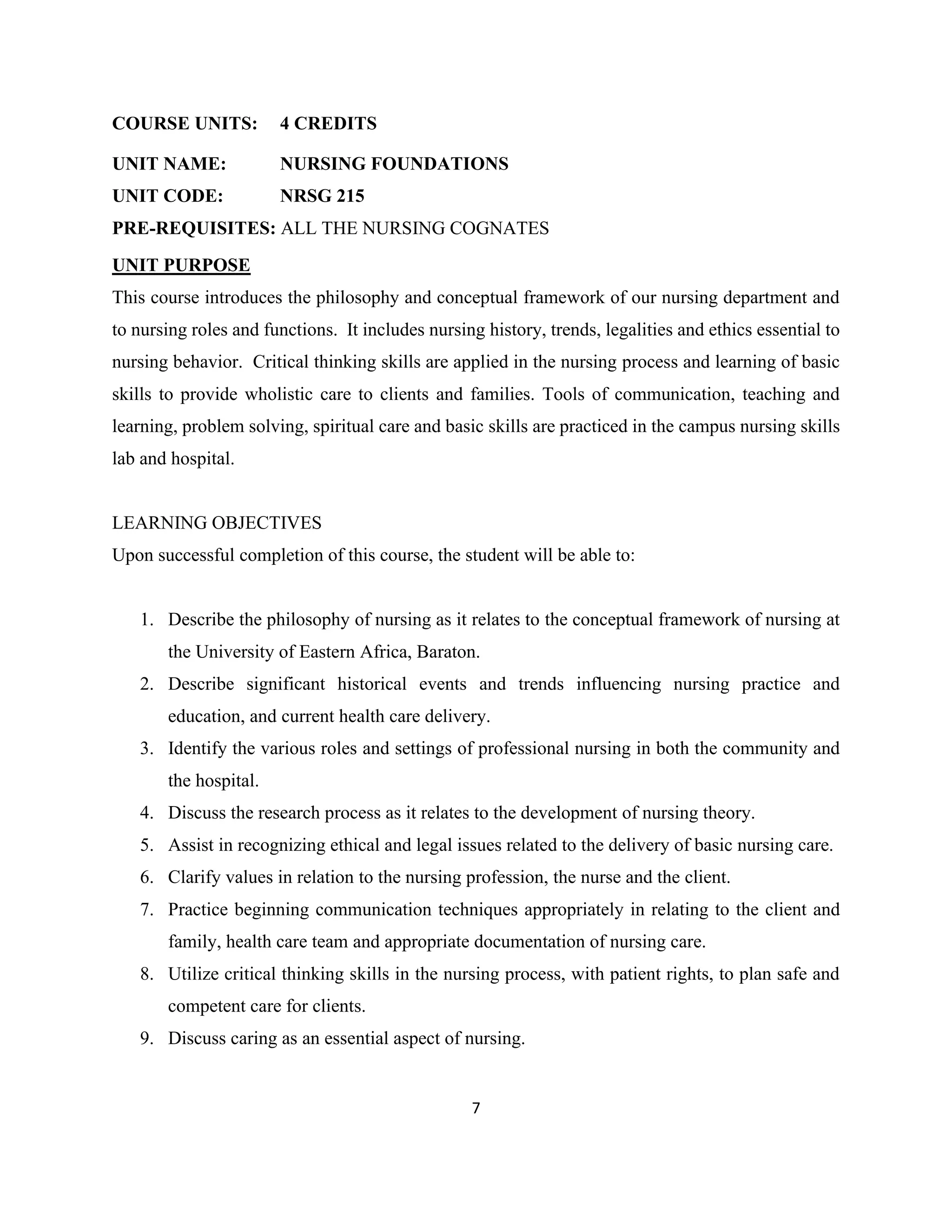 Foundations and health assessment course outlines | PDF