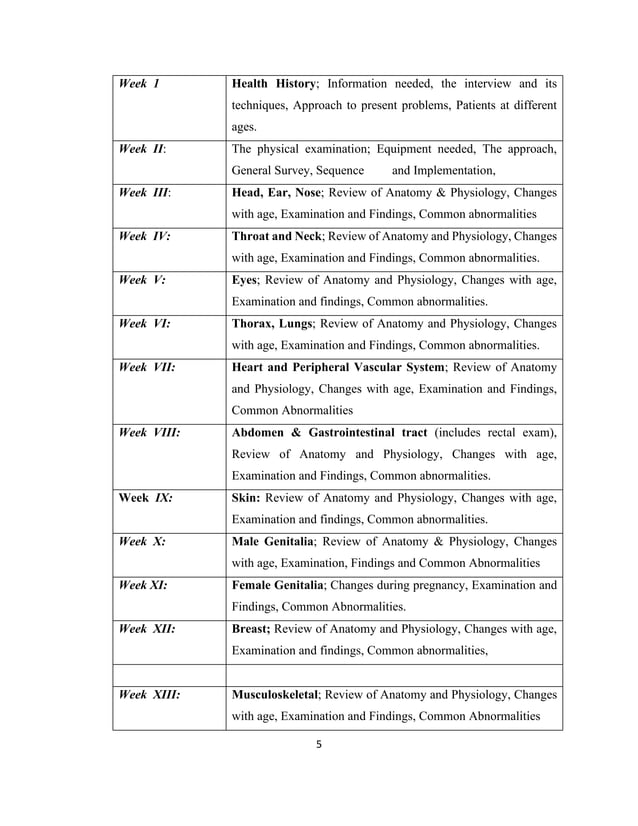 Foundations and health assessment course outlines | PDF