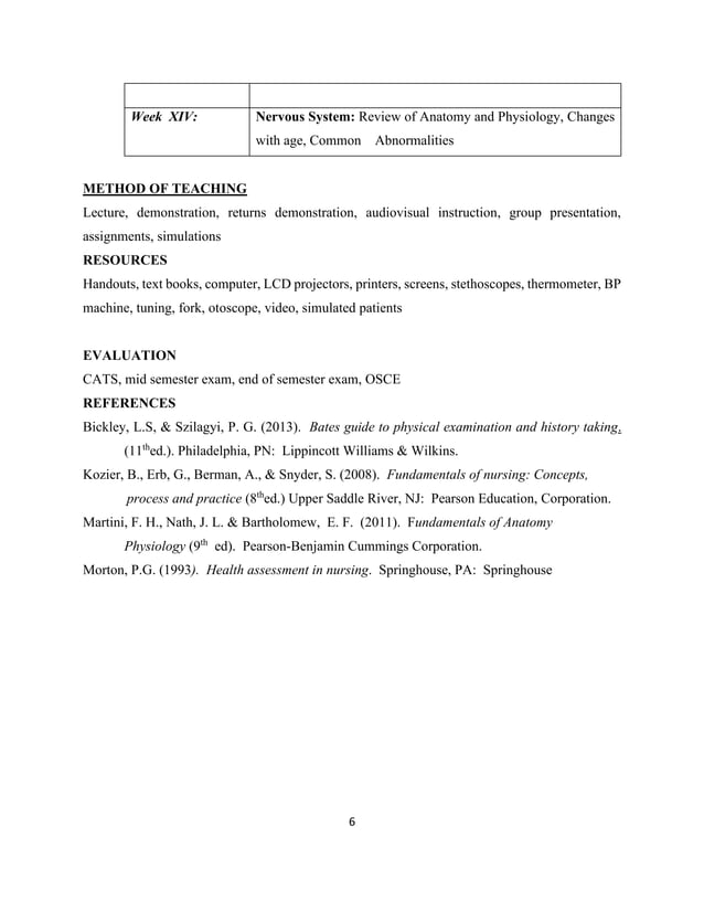 Foundations and health assessment course outlines | PDF