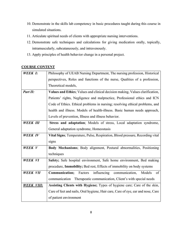 Foundations and health assessment course outlines | PDF