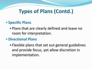 Foundations of planning, types of plans, approaches to planning ...