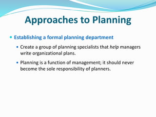 Foundations of planning, types of plans, approaches to planning ...