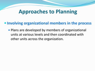 Foundations of planning, types of plans, approaches to planning ...