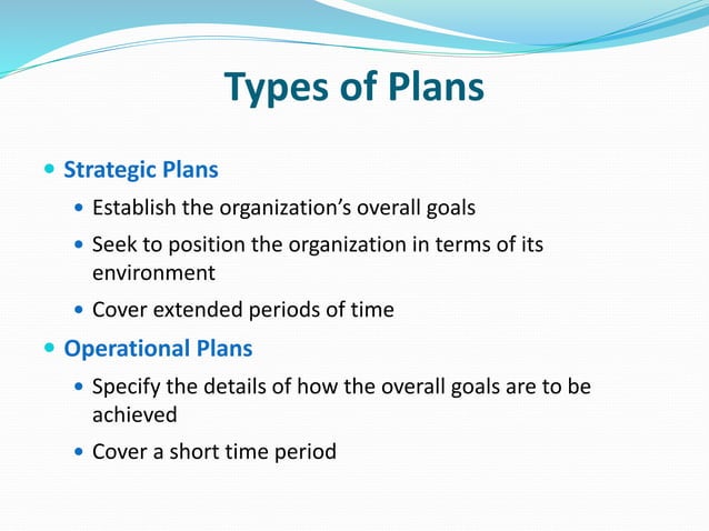 Foundations of planning, types of plans, approaches to planning ...