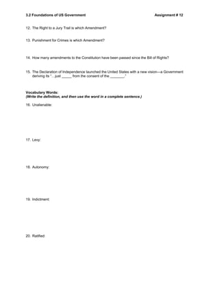 Foundations of us government questions 2012 2013 | DOC