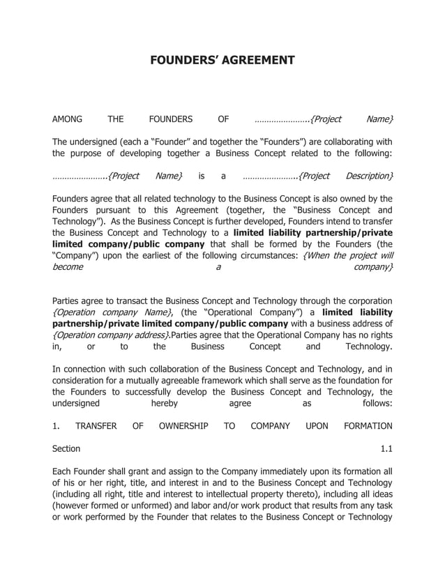 FOUNDER AGREEMENT | PDF | Mergers and Acquisitions | Business Banking ...