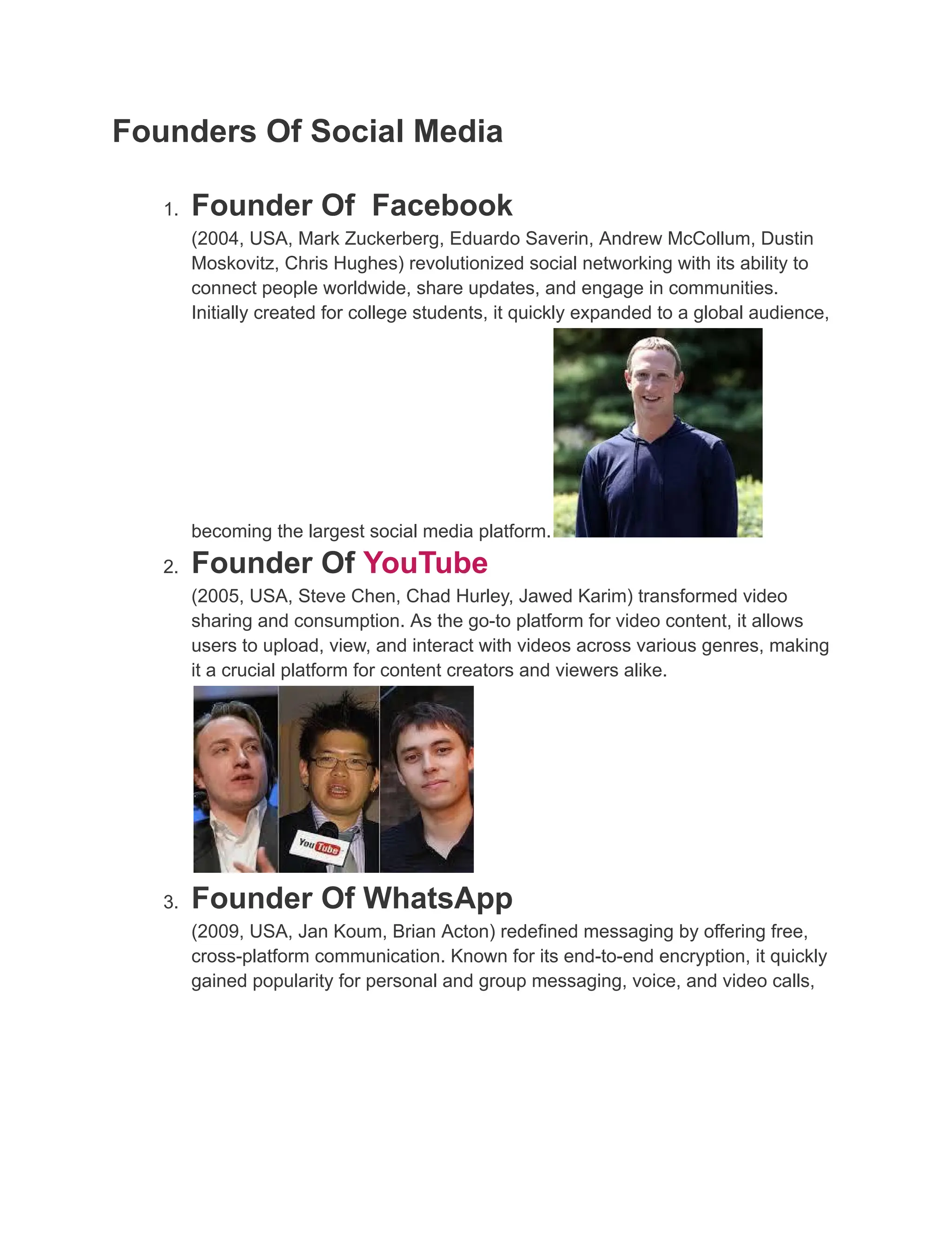 Founders Of Digital World Social Media.. | PDF