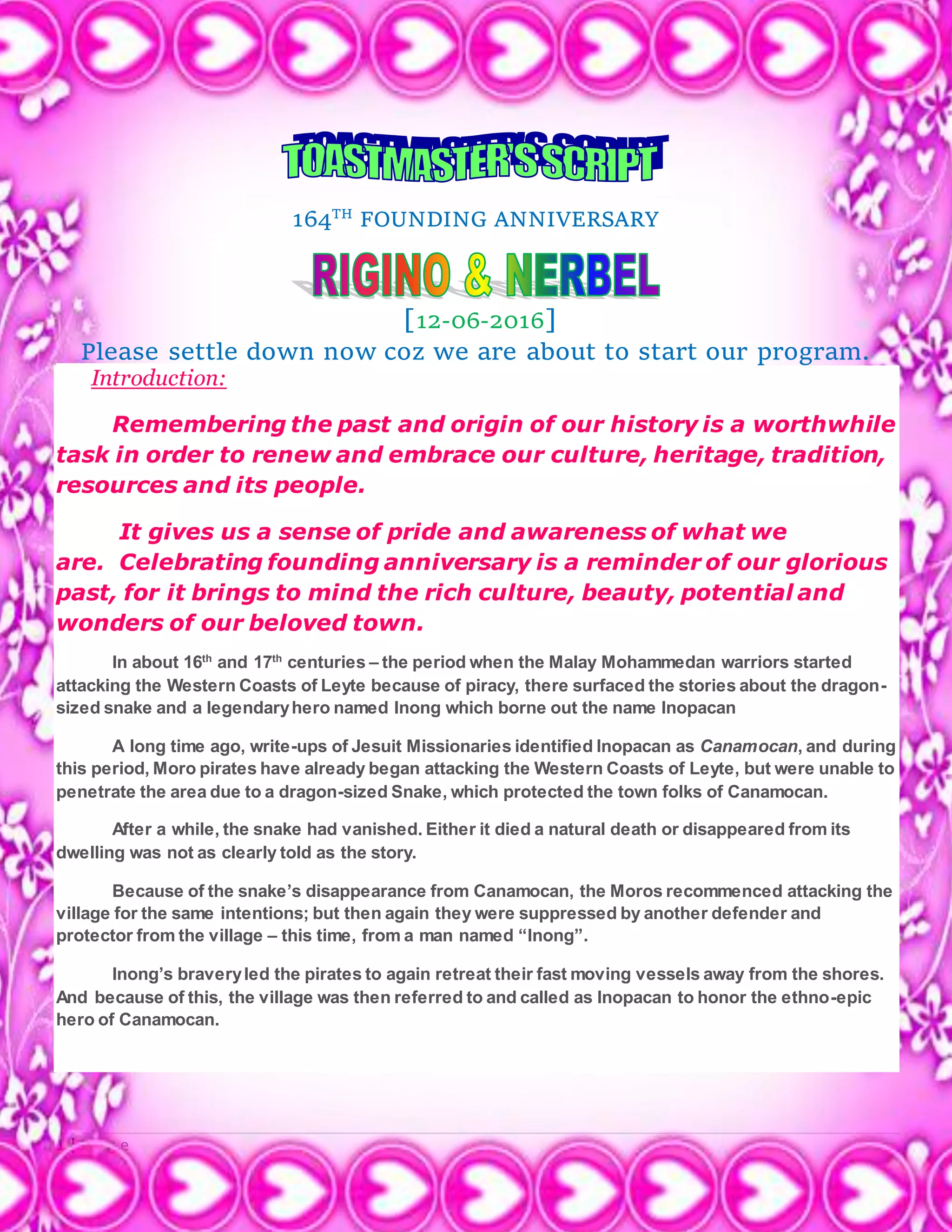 Founding anniversary script 2016 (macunay,rigino) | DOCX