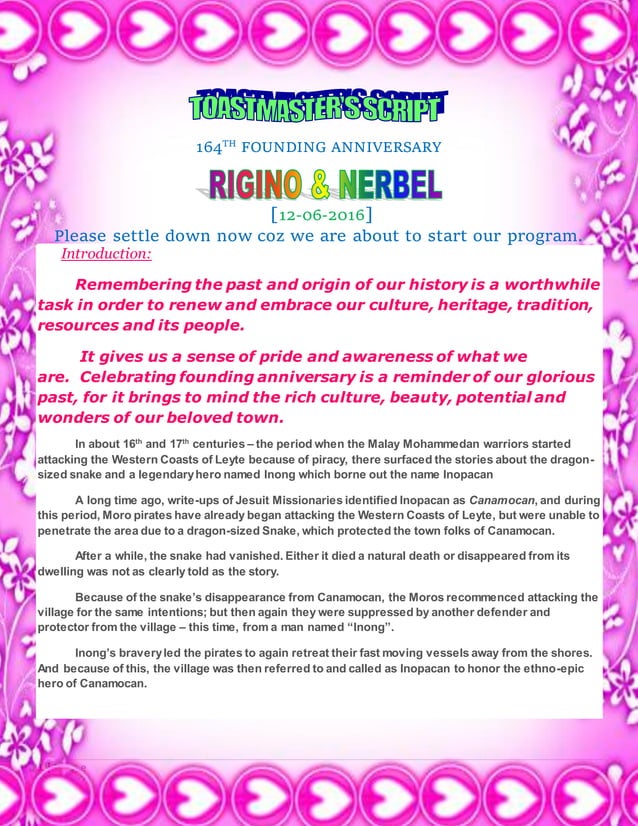 Founding anniversary script 2016 (macunay,rigino) | DOCX | National ...