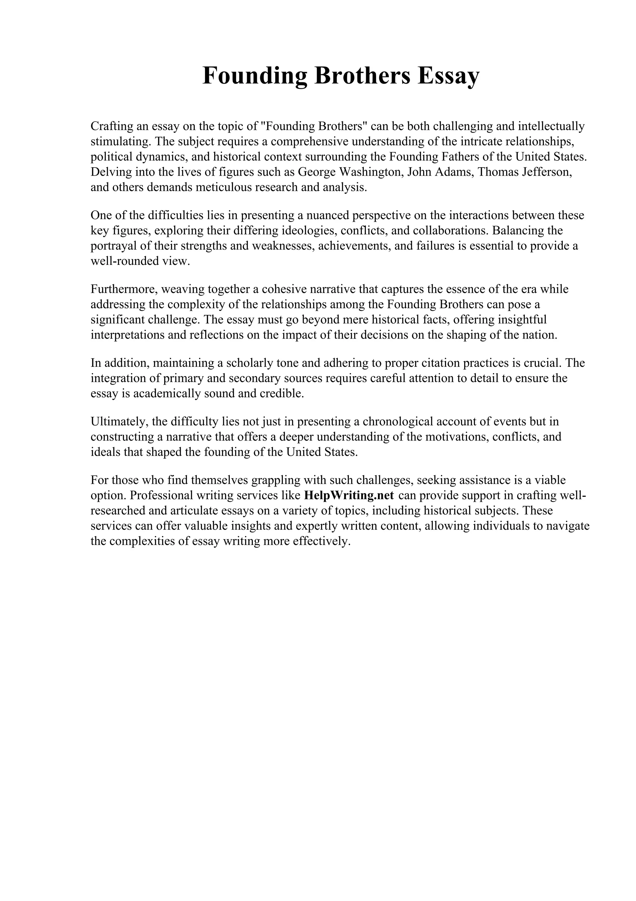 Founding Brothers Essay. Embry-Riddle Aeronautical University | PDF