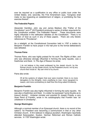 THE RELIGIOUS BELIEFS OF THE FOUNDING FATHERS OF THE UNITED STATES OF ...