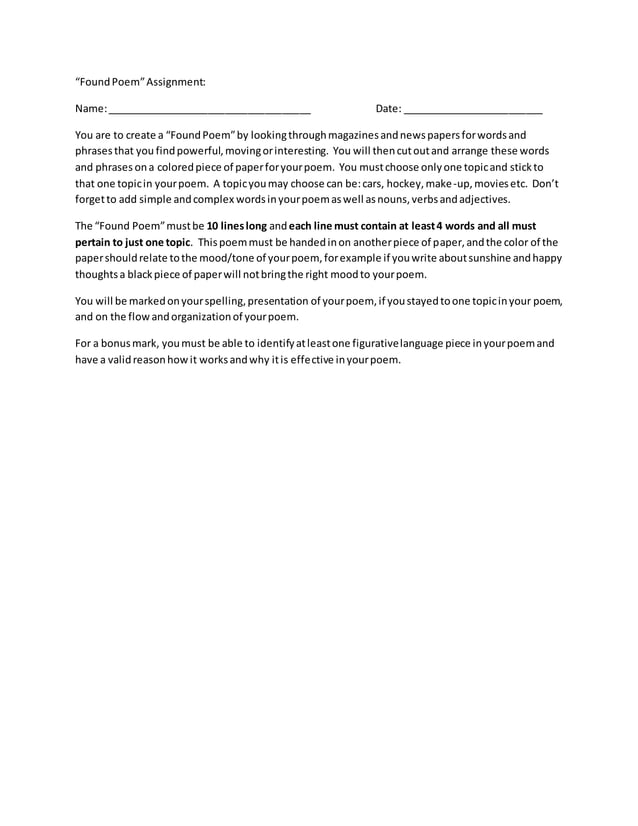 Found poem assignment | DOCX
