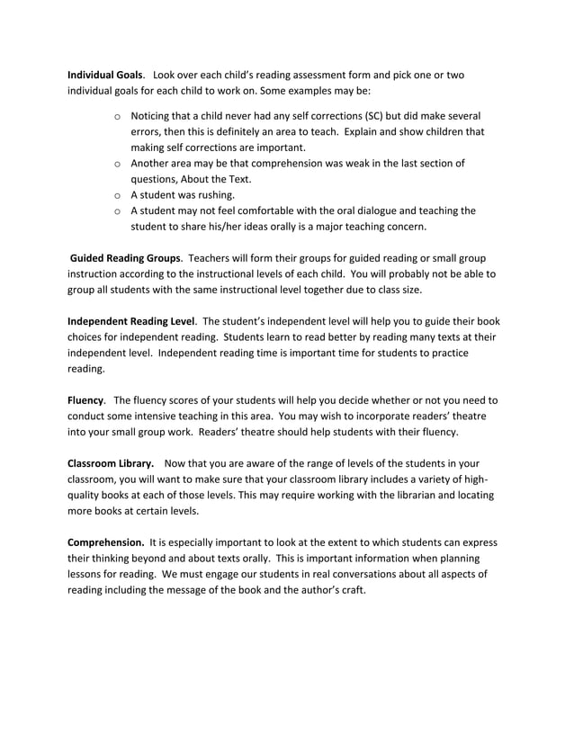 Fountas and pinnell after the testing | DOCX | Educational Assessment ...