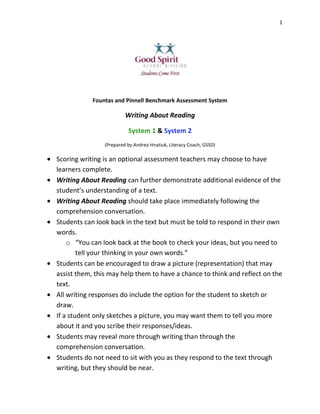 Fountas and pinnell writing assessment | DOCX