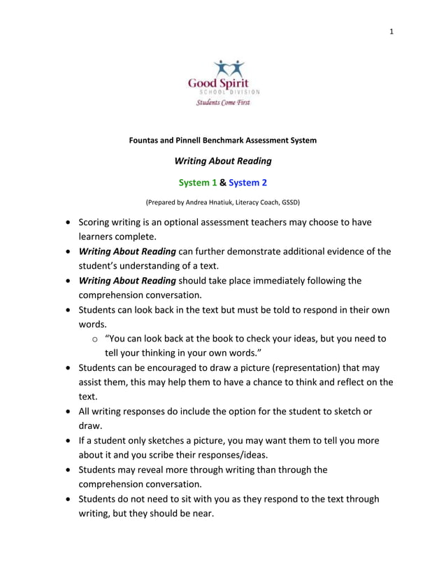 Fountas and pinnell writing assessment | DOCX